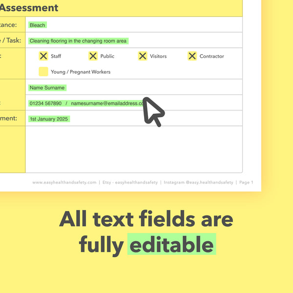 COSHH Risk Assessment Template | Editable with Pre-Filled Example ...