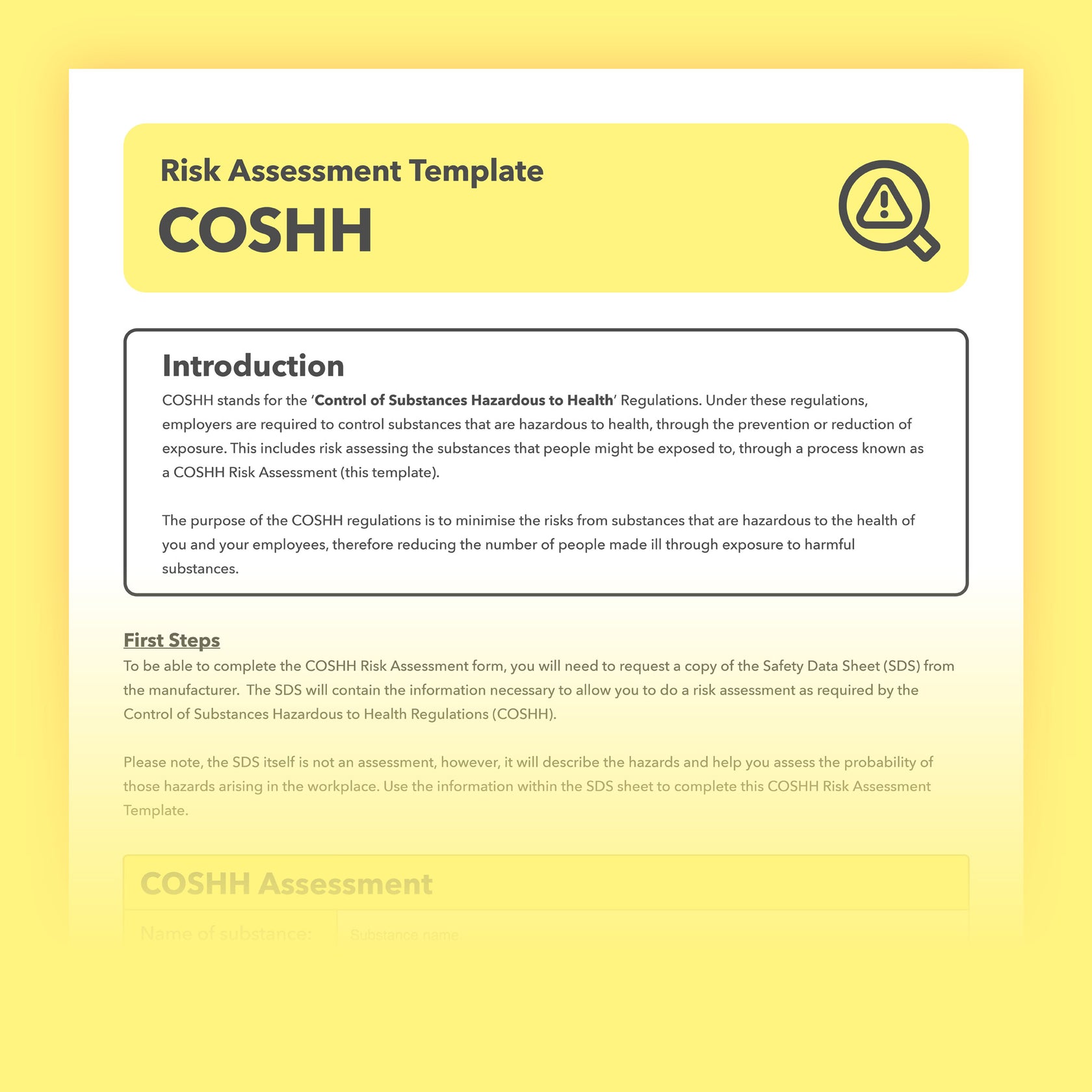Coshh Assessment Template Blank Easyhealthandsafety