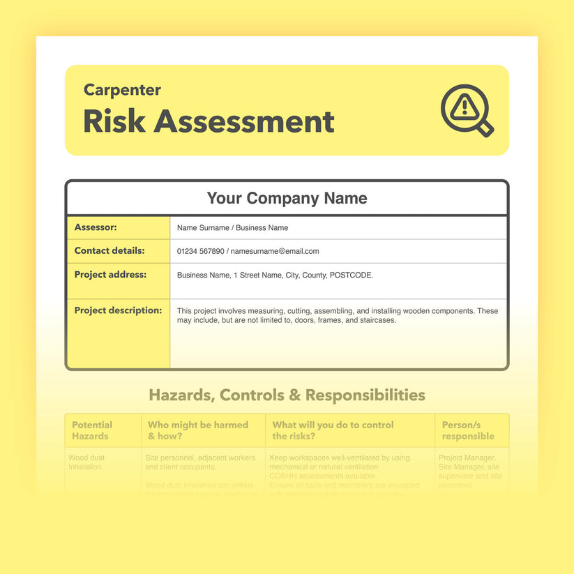 Carpenter Risk Assessment Template Pre-filled | Compliance Simplified ...