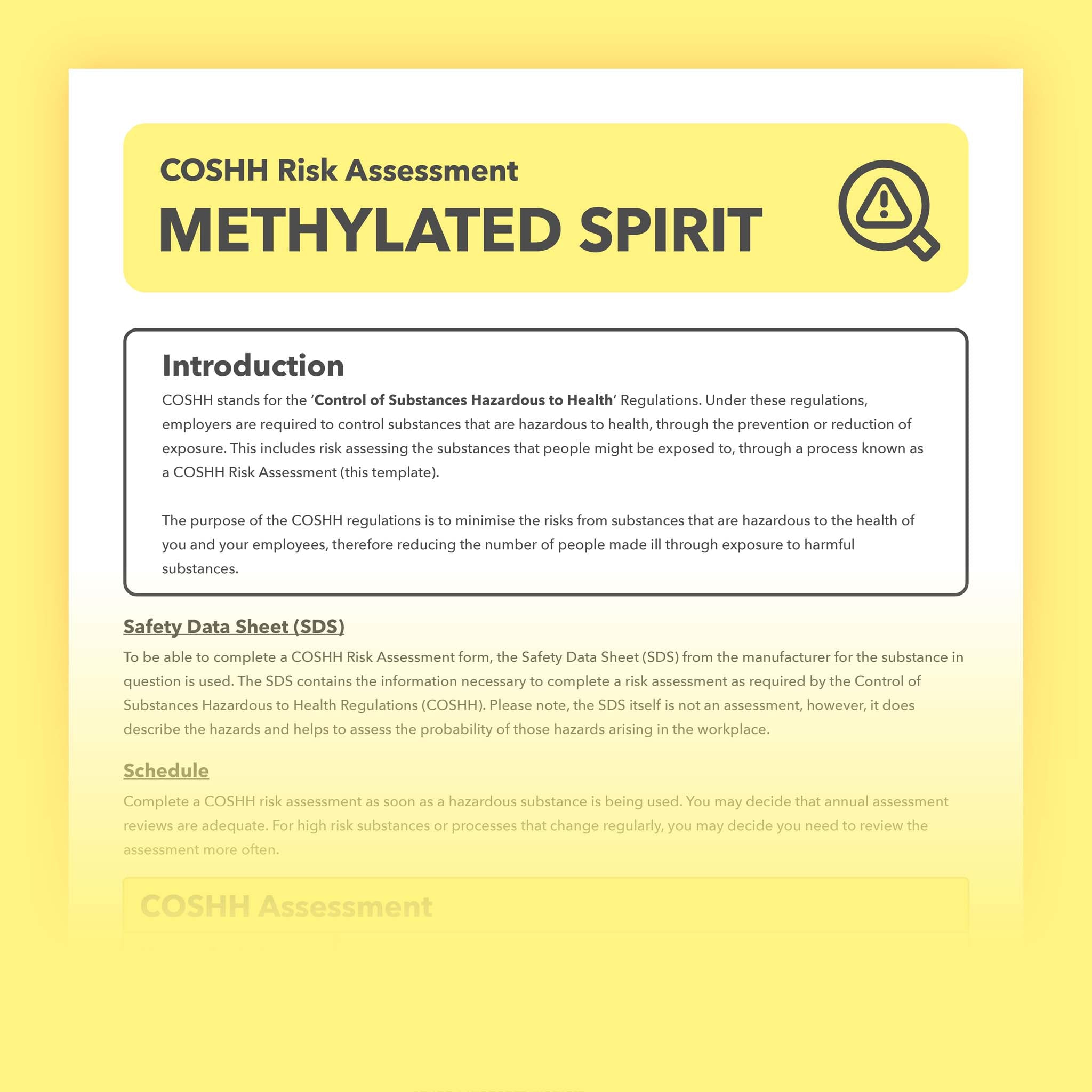 COSHH Assessment for Methylated Spirit - Prefilled – easyhealthandsafety