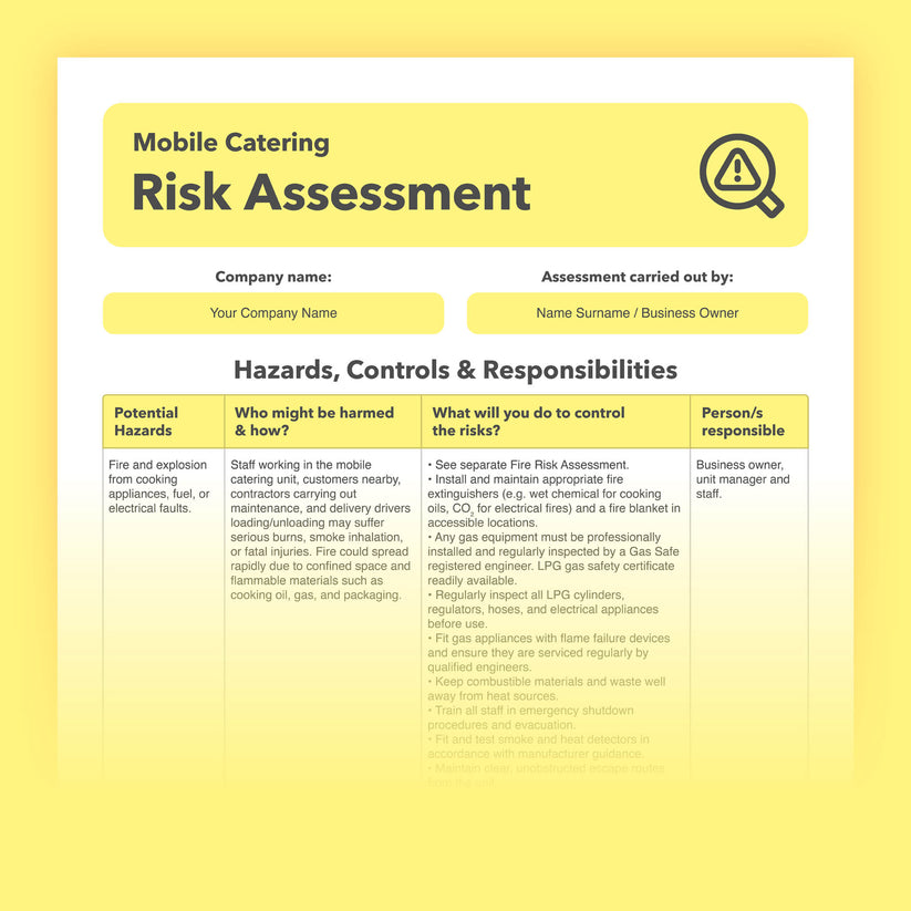 Mobile Catering Risk Assessment Template Pre-filled | Easy To Use ...
