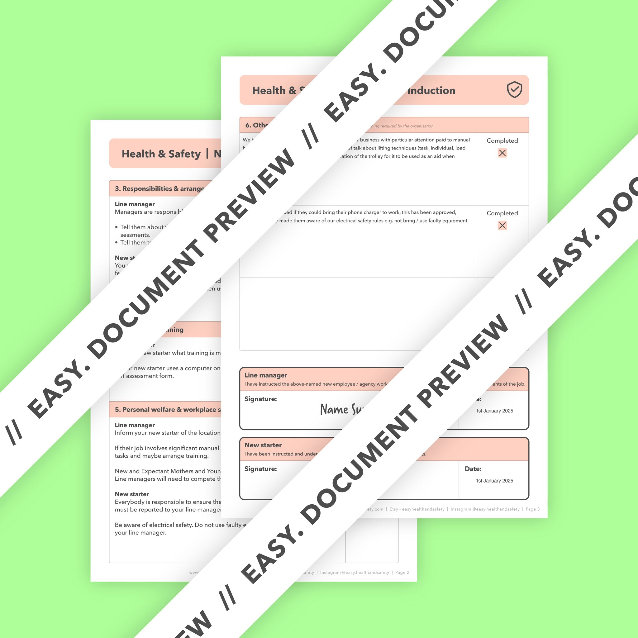 New Starter Health & Safety Induction Form | Comprehensive Template ...