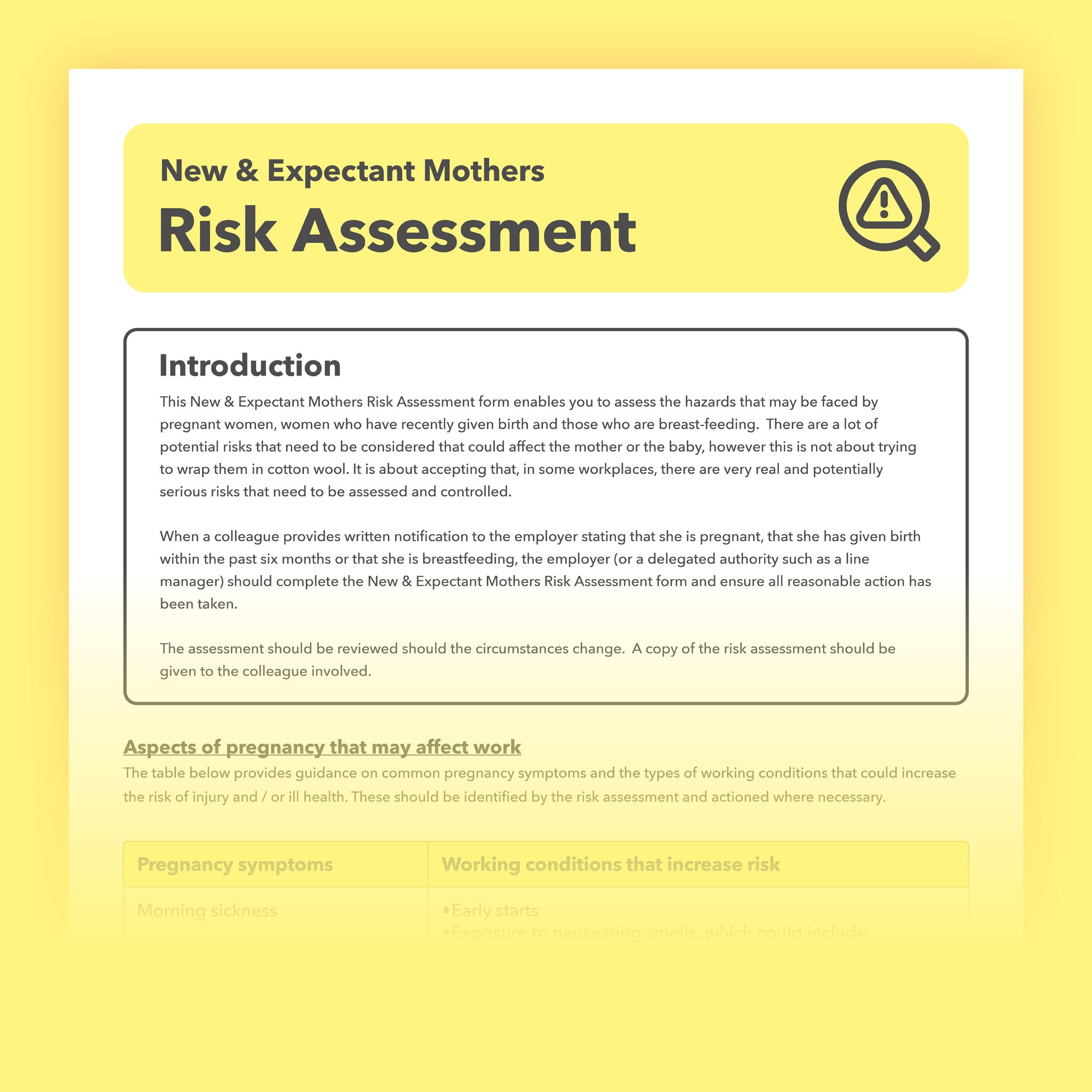New & Expectant Mothers Risk Assessment Template – easyhealthandsafety