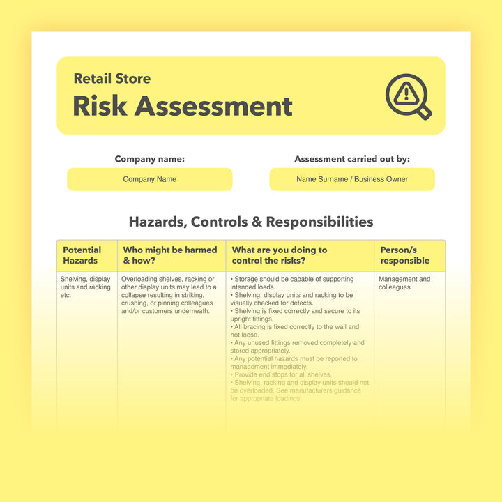 Health and Safety Risk Assessment Templates - Pre-completed ...