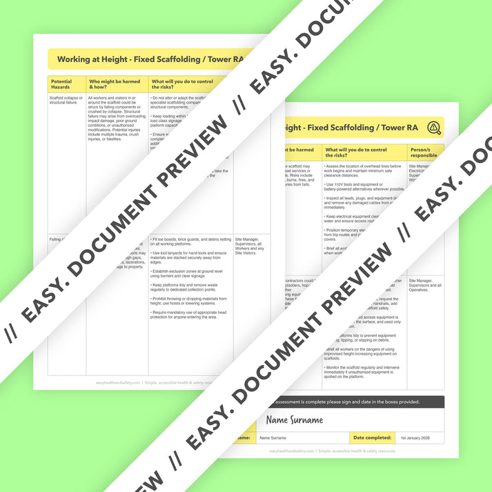 Fixed Scaffolding Risk Assessment Template | Pre-filled & Easy To Use ...