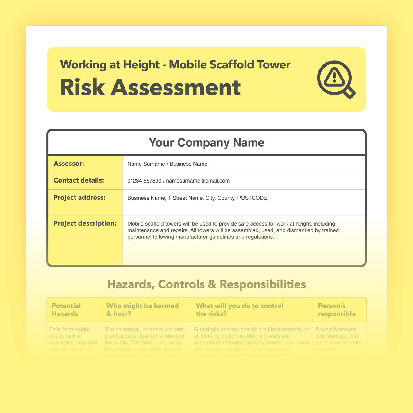 Mobile Scaffold Tower Risk Assessment Template Pre-filled, Easy To Use ...