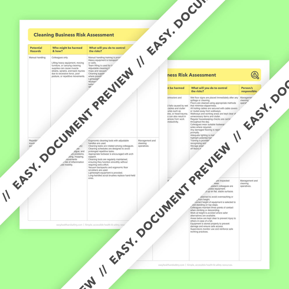 Cleaning Business Risk Assessment Template | Pre-filled, Easy To Use ...